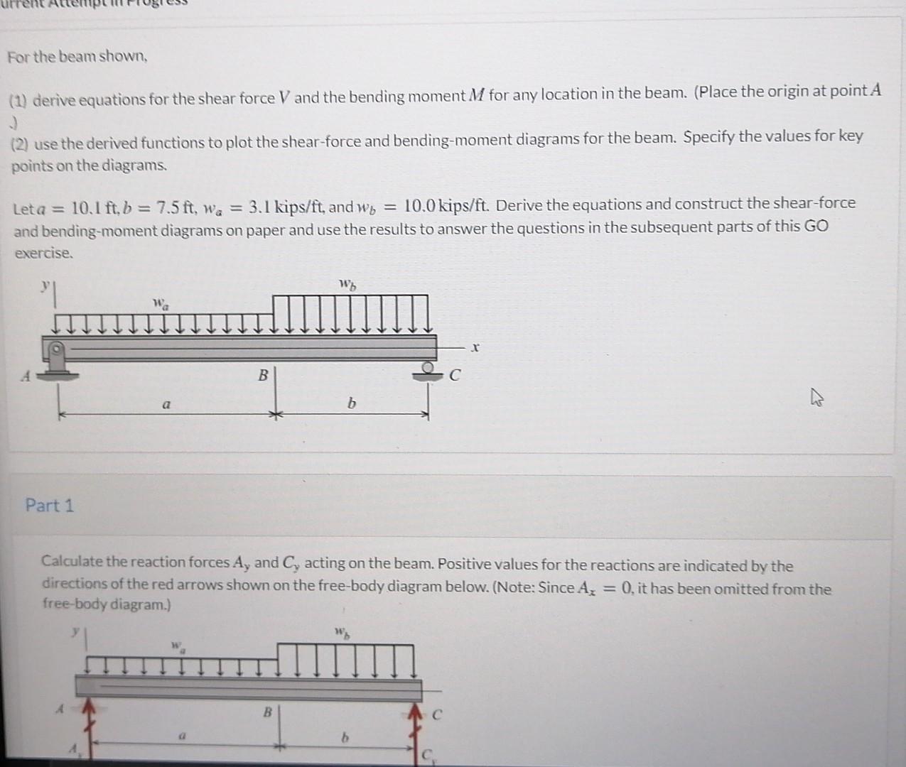 Solved For the beam shown, (1) derive equations for the | Chegg.com