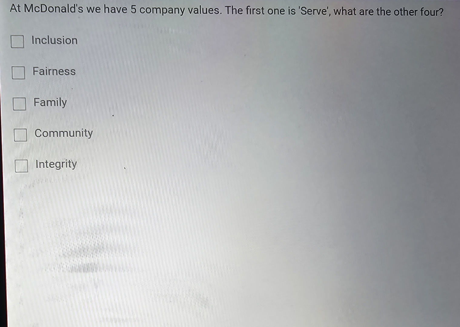 Solved At McDonald's we have 5 ﻿company values. The first | Chegg.com