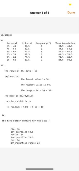 Solved 2C. Identify the five number summary for data listed | Chegg.com