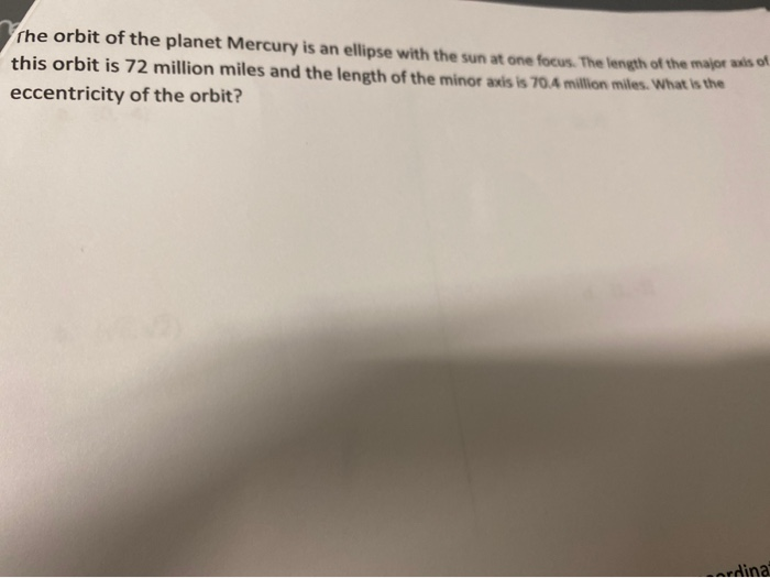Solved The orbit of the planet Mercury is an ellipse with | Chegg.com