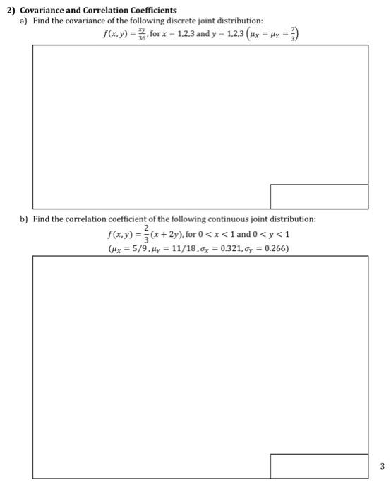 Solved 2) Covariance and Correlation Coefficients a) Find | Chegg.com