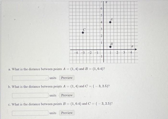 Solved a. What is the distance between points A=(1,4) and | Chegg.com