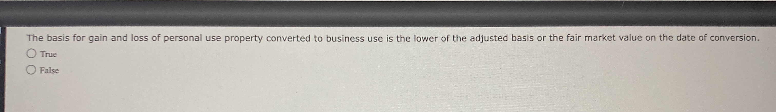 Solved The basis for gain and loss of personal use property | Chegg.com