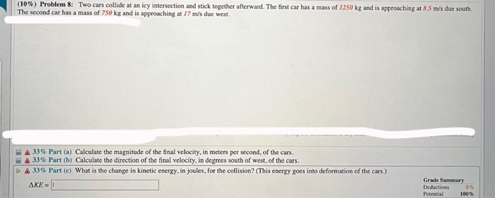 (10\%) Problem 8: Two cars collide at an icy | Chegg.com