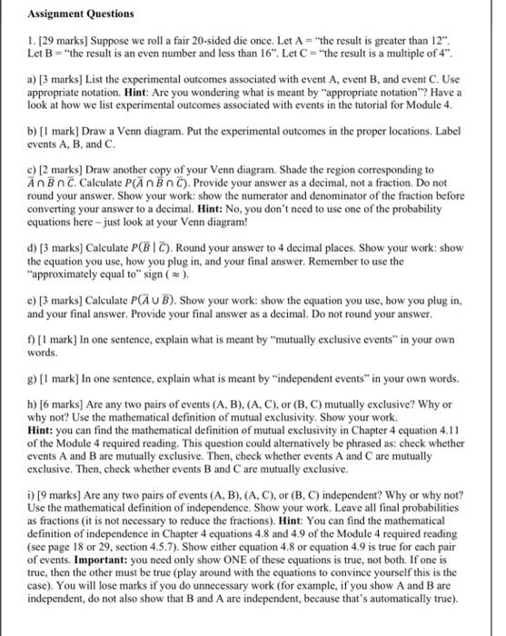 Solved Assignment Questions 1. [29 marks] Suppose we roll a | Chegg.com