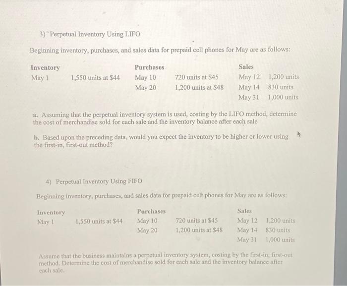 Solved 3) Perpetual Inventory Using LIFO Beginning | Chegg.com