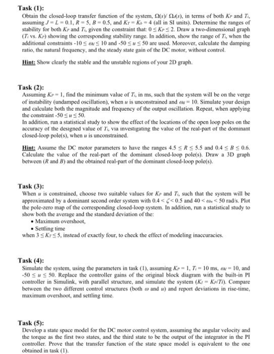 Problem Design A Closed Loop Controller For A Dc