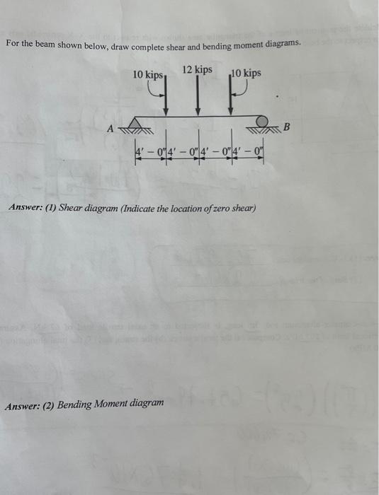 Solved For the beam shown below, draw complete shear and | Chegg.com