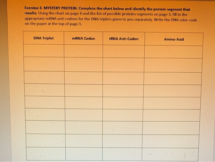 Solved PROTEIN SYNTHESIS EXERCISE DNA color code: Proteins | Chegg.com