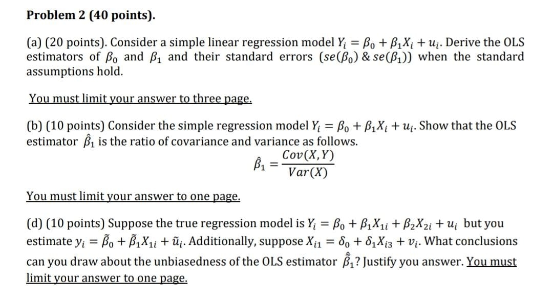 Solved (a) ﻿ Consider a simple linear regression model | Chegg.com