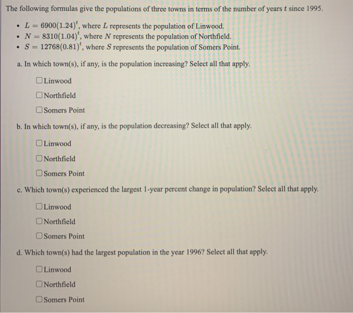 Solved The following formulas give the populations of three | Chegg.com