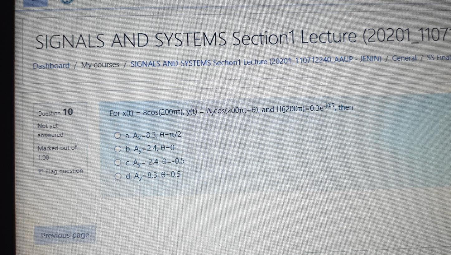 Solved SIGNALS AND SYSTEMS Section1 Lecture (20201_1 | Chegg.com