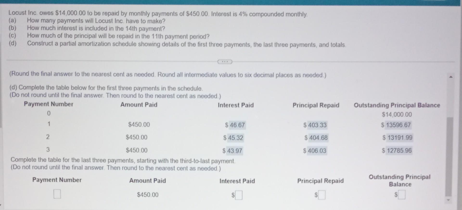 Solved Locust Inc. owes $14,000.00 to be repaid by monthly | Chegg.com