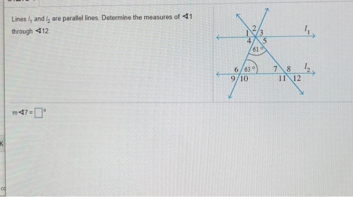 Solved Lines, and I, are parallel lines. Determine the | Chegg.com