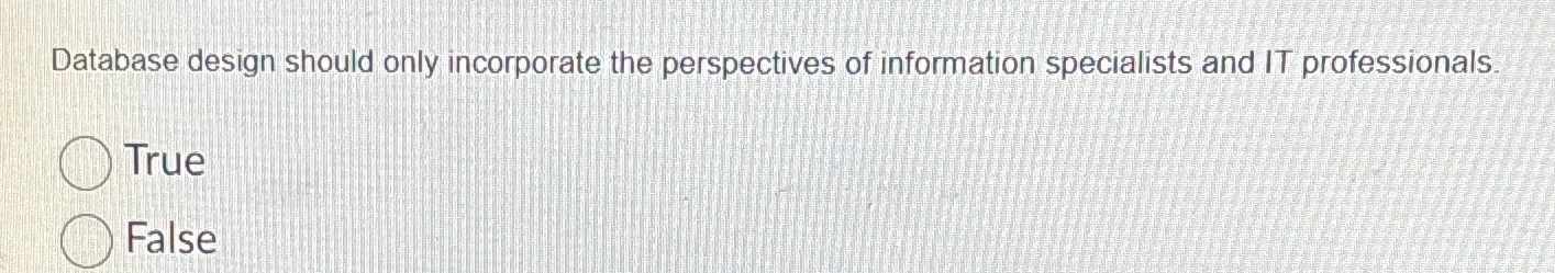 Solved Database design should only incorporate the | Chegg.com