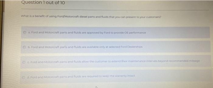 What is a benefic of using Ford/Motorcraft diesel | Chegg.com