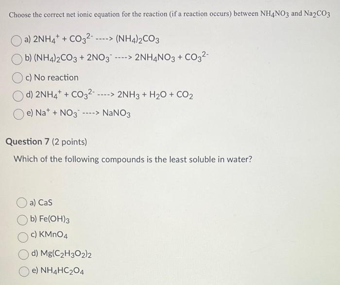 Solved Choose the correct net ionic equation for the | Chegg.com