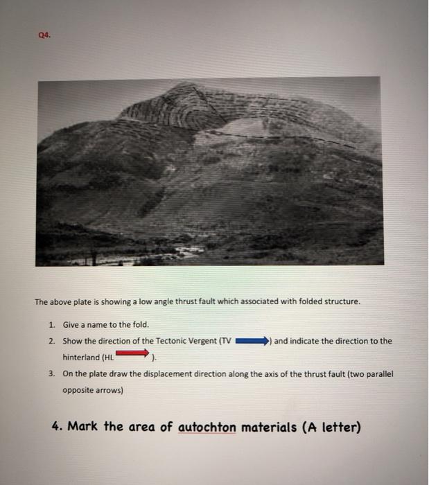 Solved Q4. The above plate is showing a low angle thrust | Chegg.com