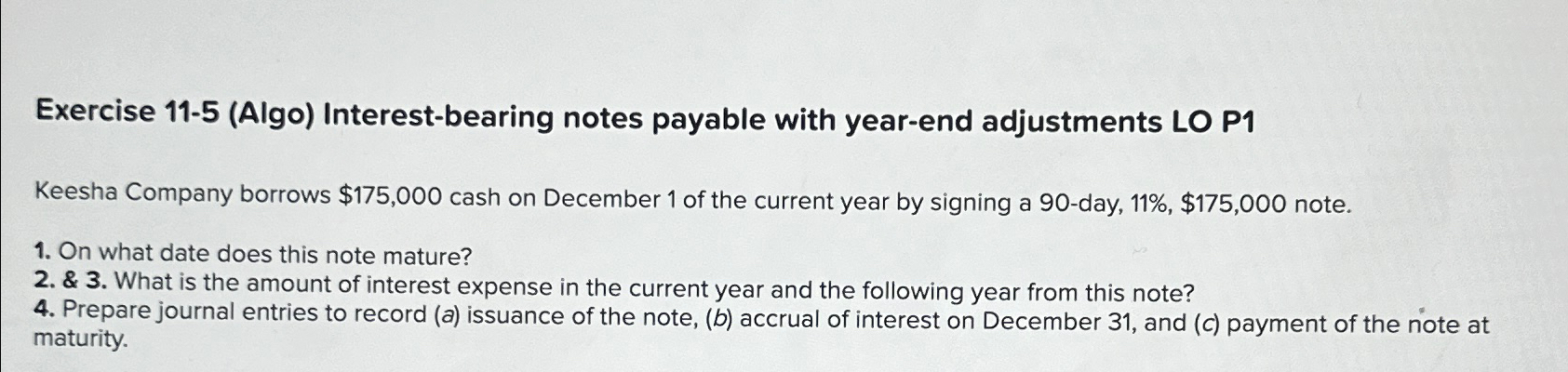 Solved Exercise 11-5 (Algo) ﻿Interest-bearing notes payable | Chegg.com