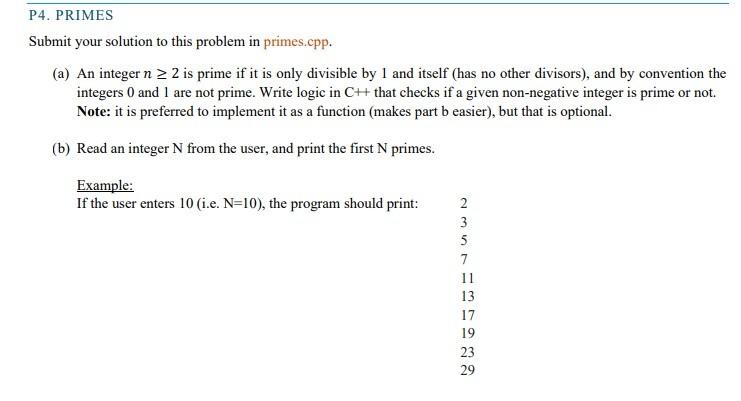 Solved P4. PRIMES Submit your solution to this problem in | Chegg.com