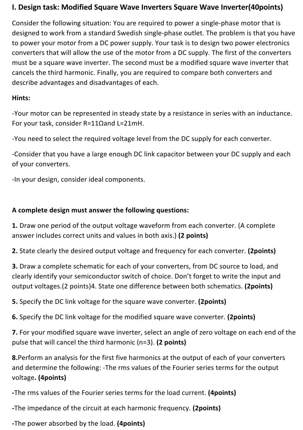 1. Design task: Modified Square Wave Inverters Square | Chegg.com