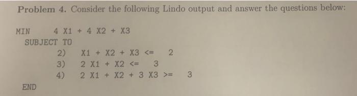 Solved Problem 4. Consider the following Lindo output and | Chegg.com