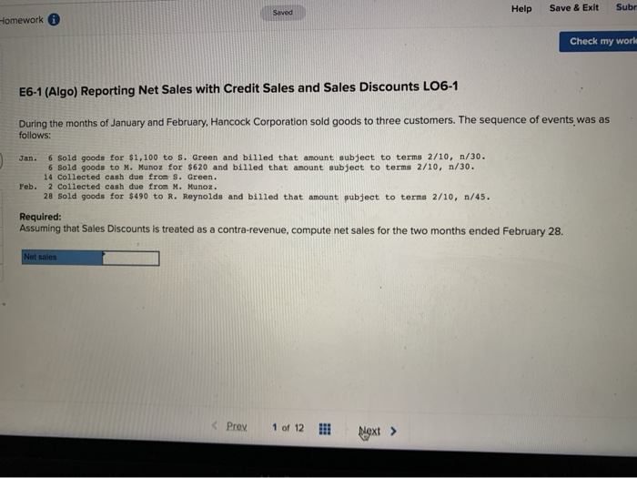Solved Help Save And Exit Subr Homework Check My Work E6 1 9741