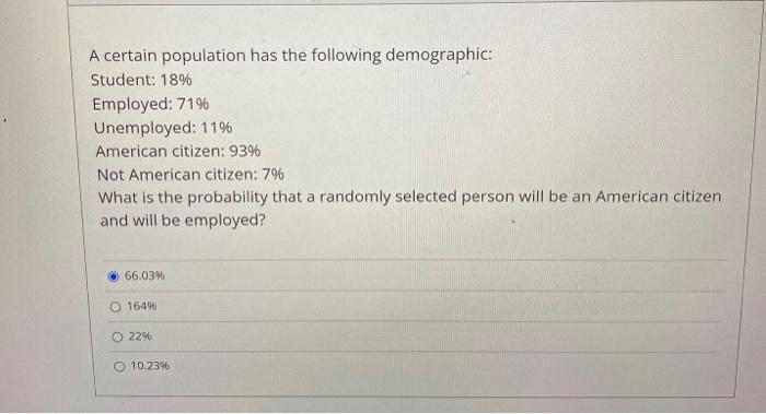 Solved A certain population has the following demographic: | Chegg.com