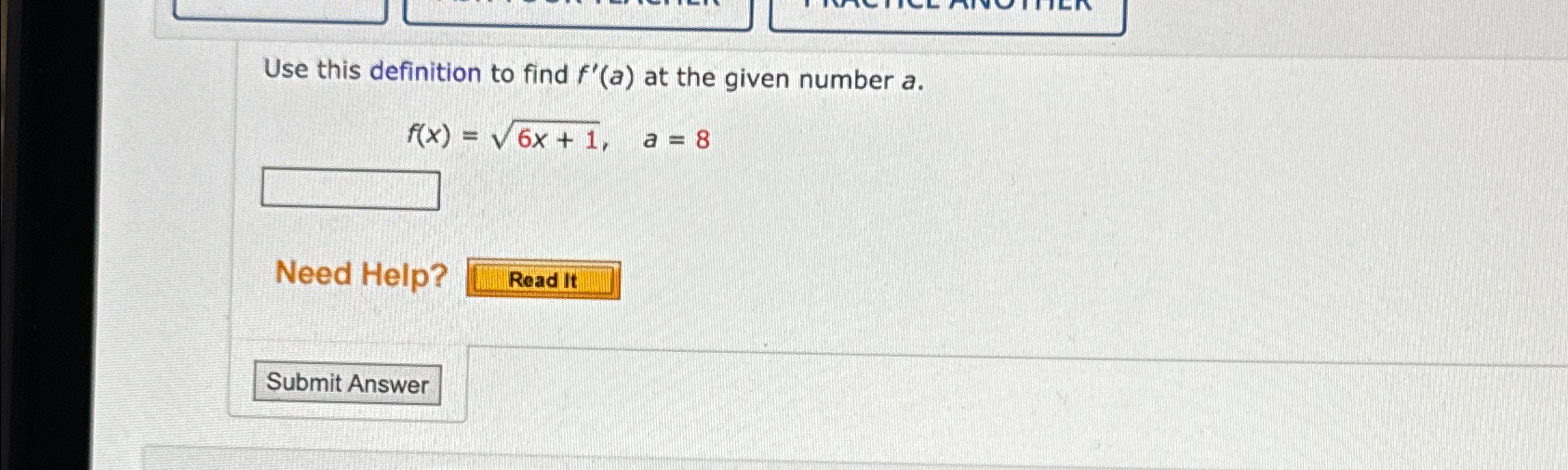 Solved Use this definition to find f'(a) ﻿at the given | Chegg.com