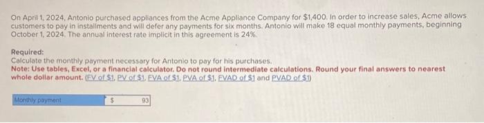 Solved On April 1, 2024, Antonio purchased appliances from | Chegg.com