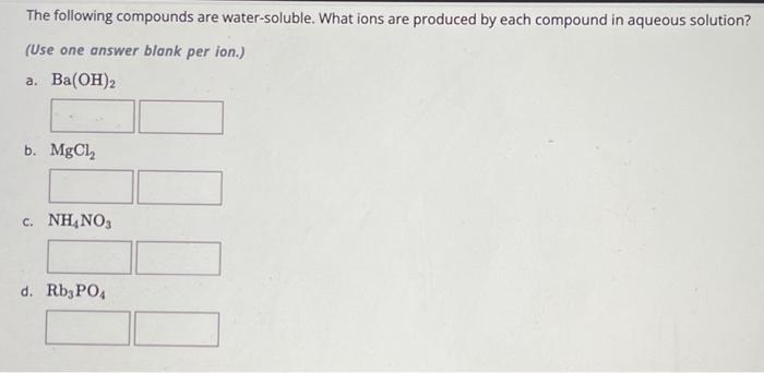 Solved The following compounds are water-soluble. What ions | Chegg.com