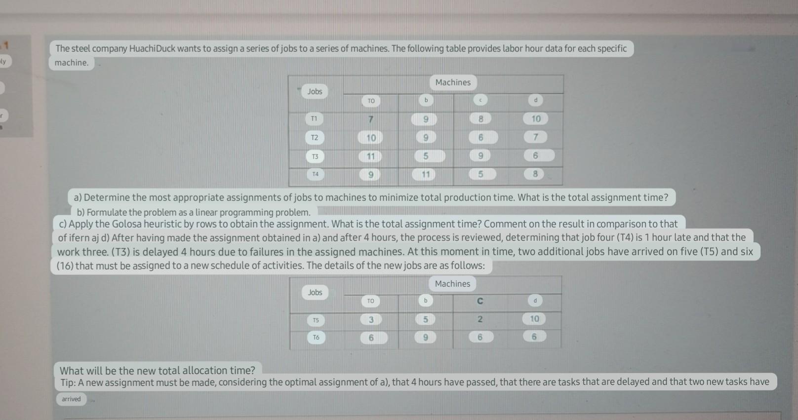 Solved a) Determine the most appropriate assignments of jobs | Chegg.com