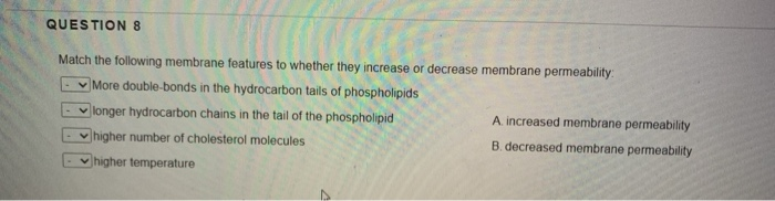 Match the following membrane features to whether they | Chegg.com