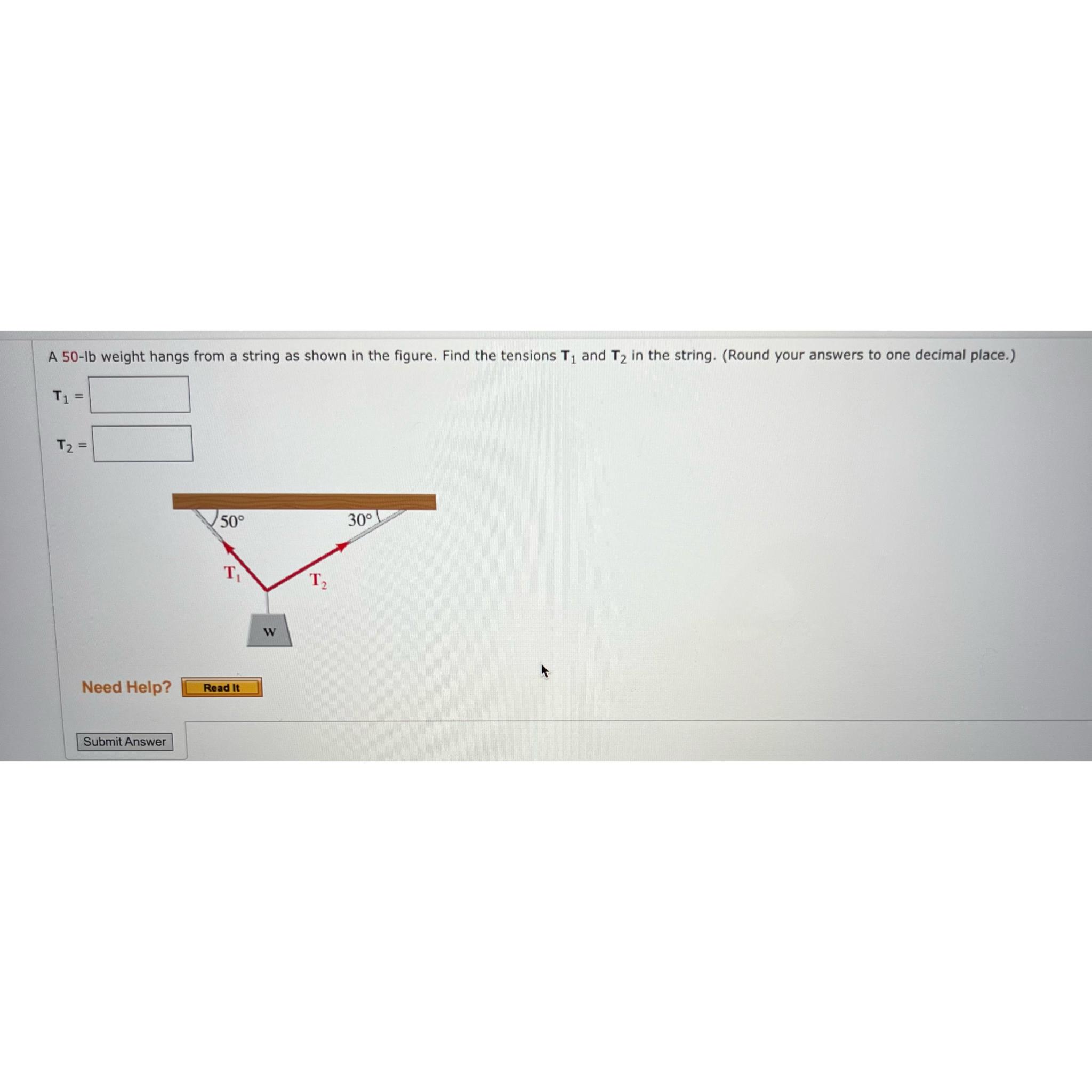 Solved A 50-lb weight hangs from a string as shown in the | Chegg.com