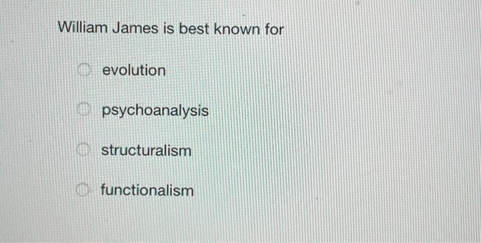 Solved William James is best known for evolution | Chegg.com