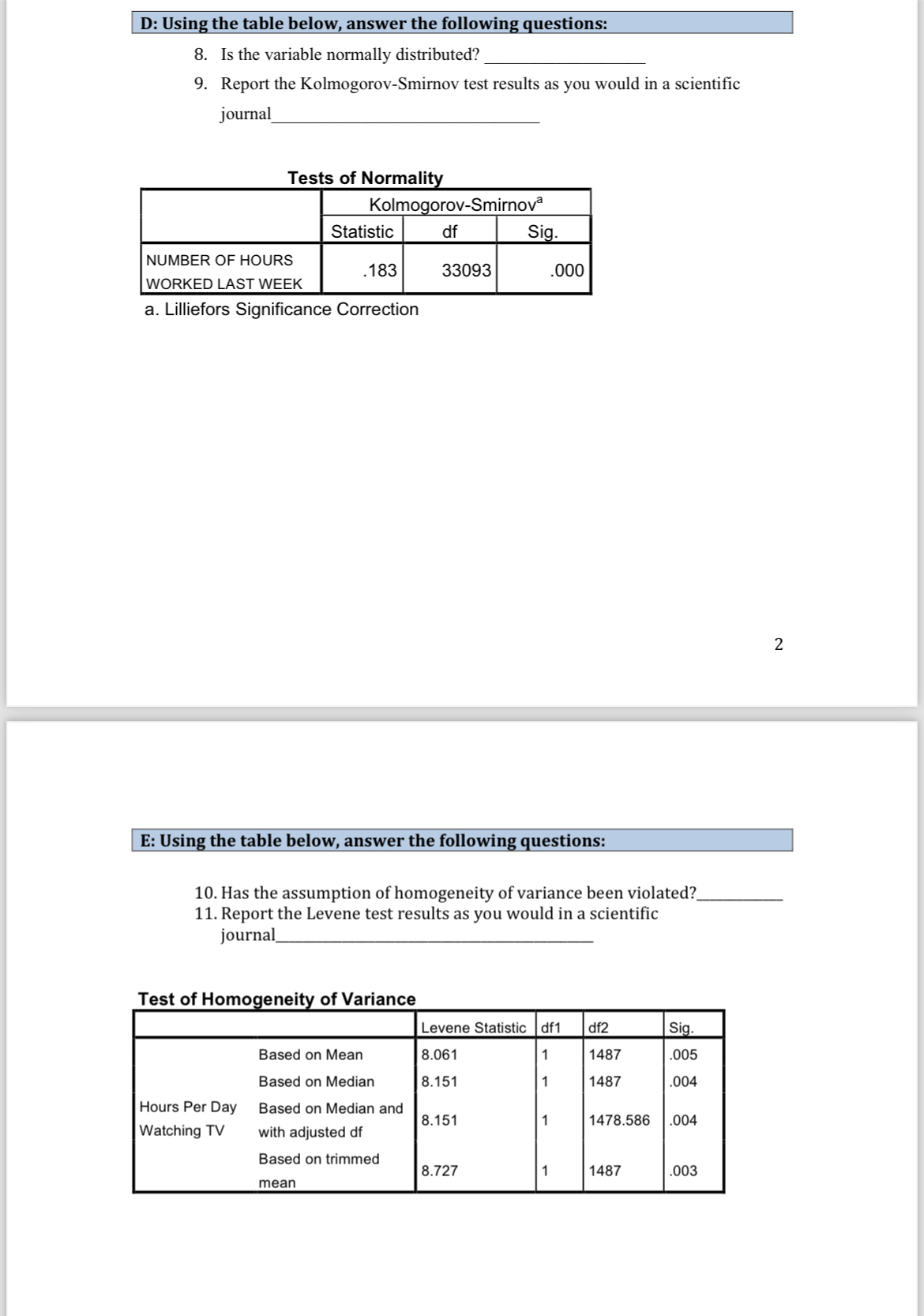 Solved D: Using the table below, answer the following | Chegg.com