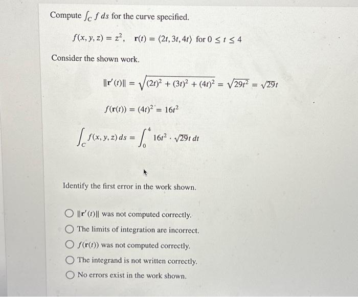Solved Compute ∫Cfds for the curve specified. | Chegg.com