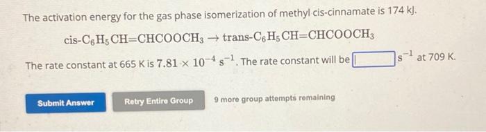 Solved The activation energy for the gas phase isomerization | Chegg.com