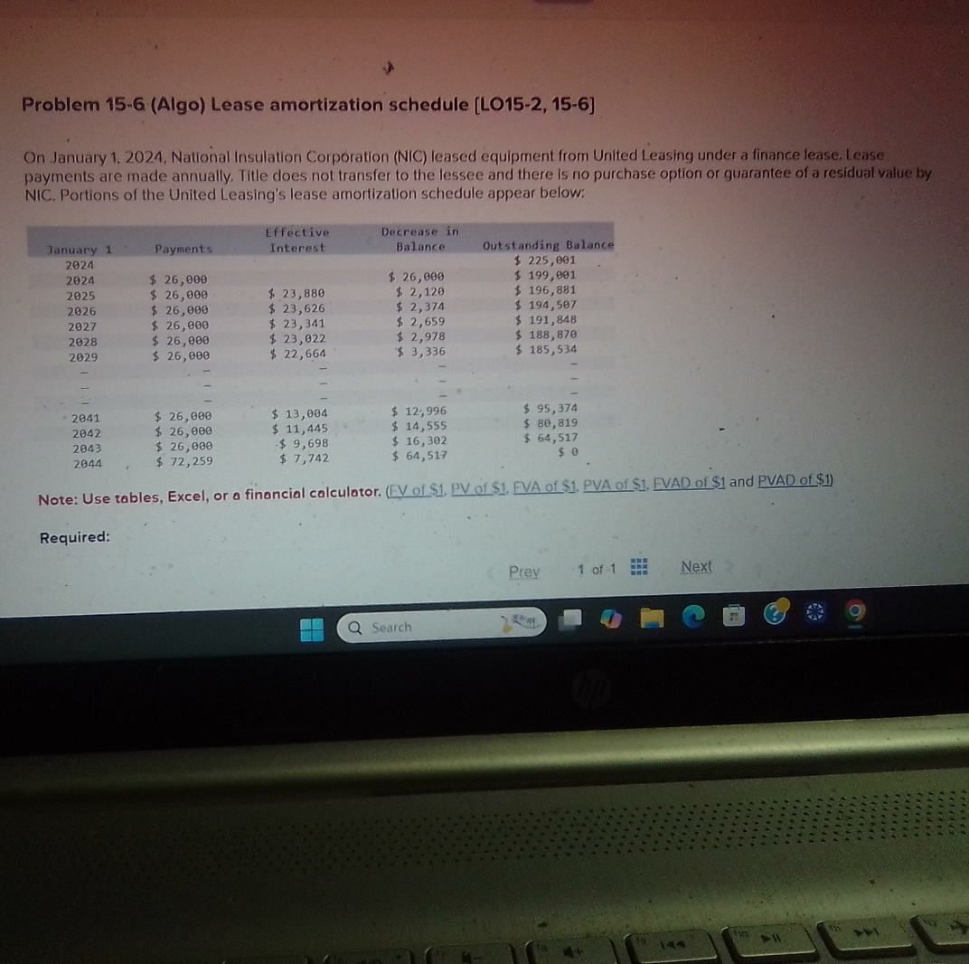 Solved Problem 15-6 (Algo) ﻿Lease amortization schedule | Chegg.com