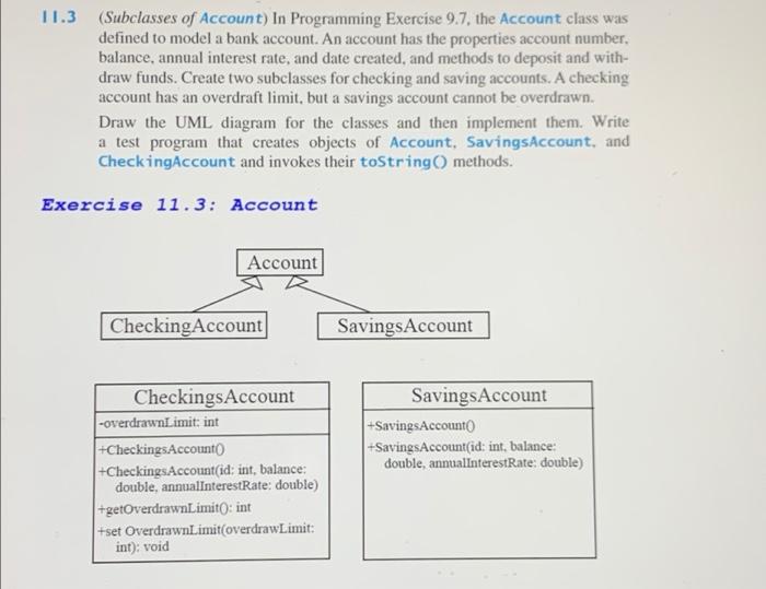 Solved 113 Subclasses Of Account In Programming Exercise 