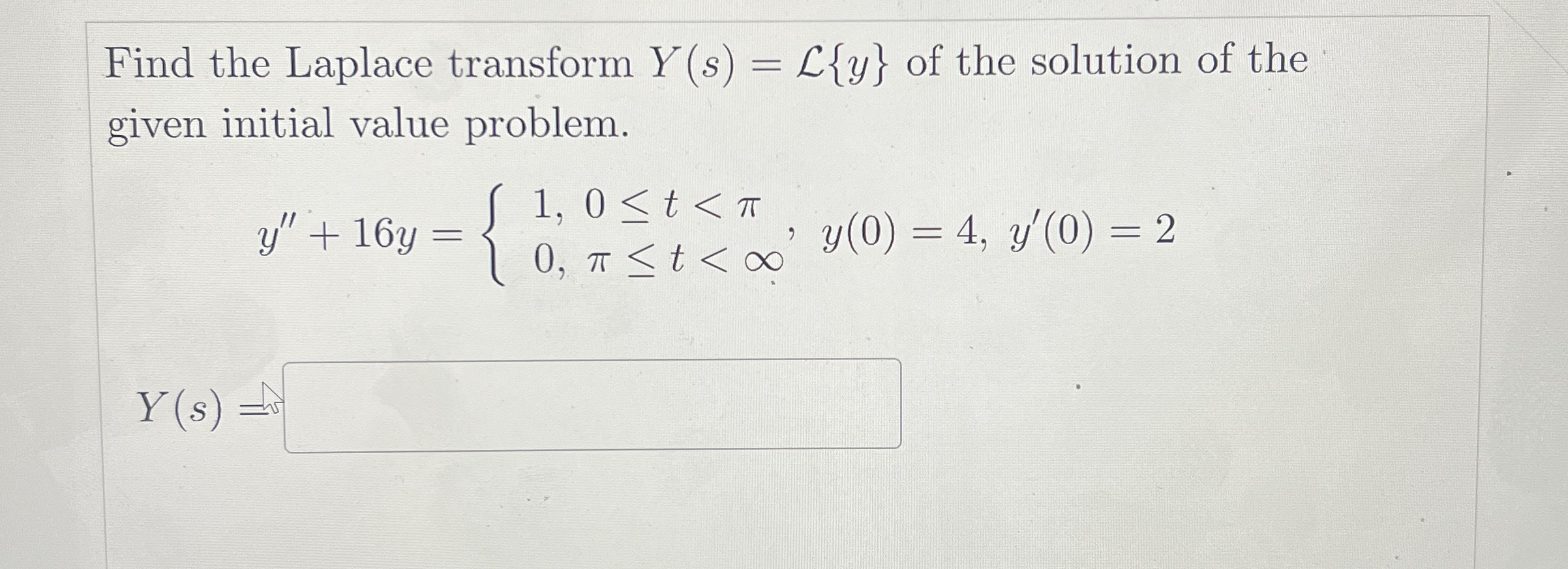Solved Find the Laplace transform Y(s)=L{y} ﻿of the solution | Chegg.com