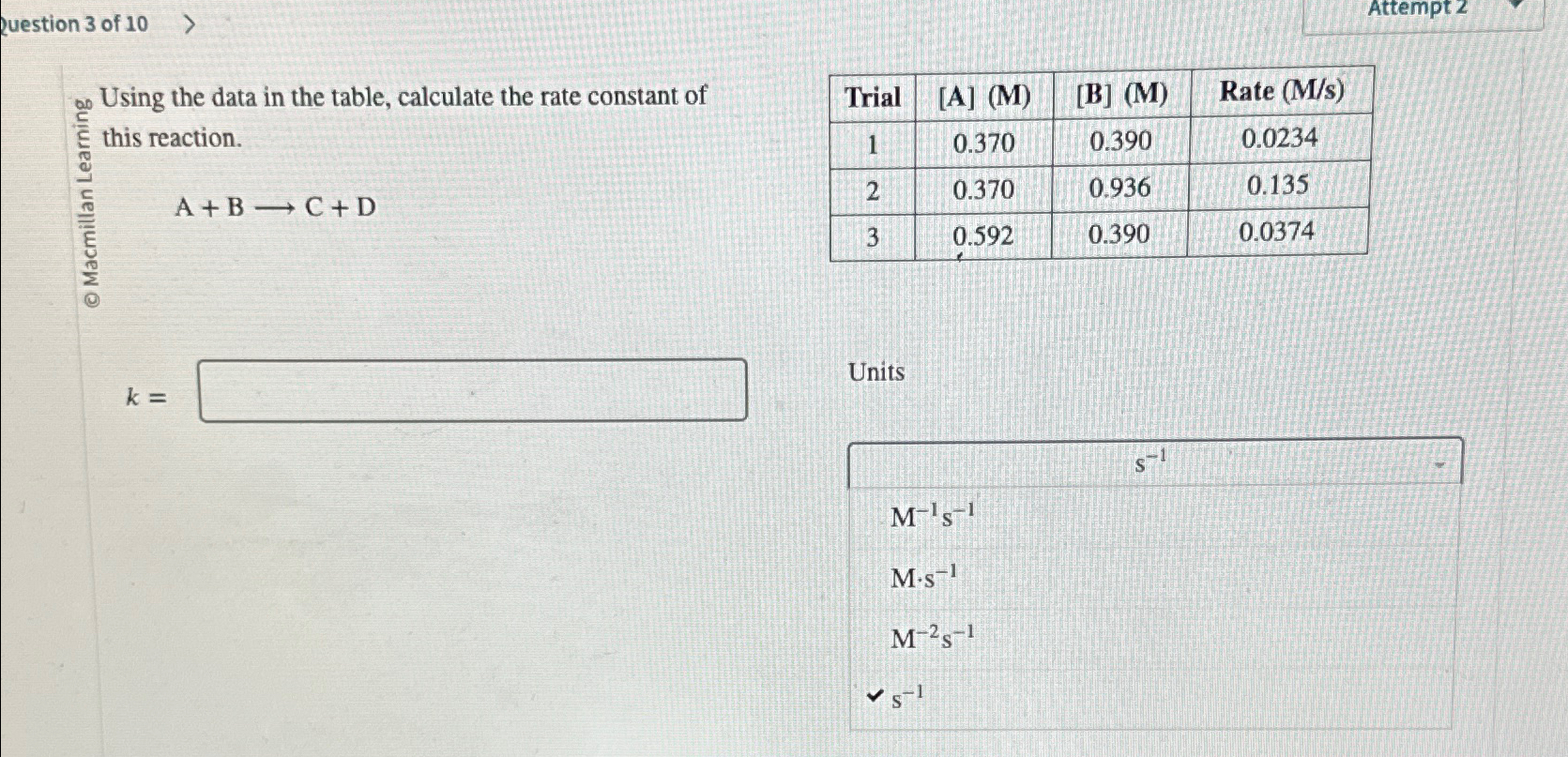 Solved Using the data in the table, calculate the rate | Chegg.com