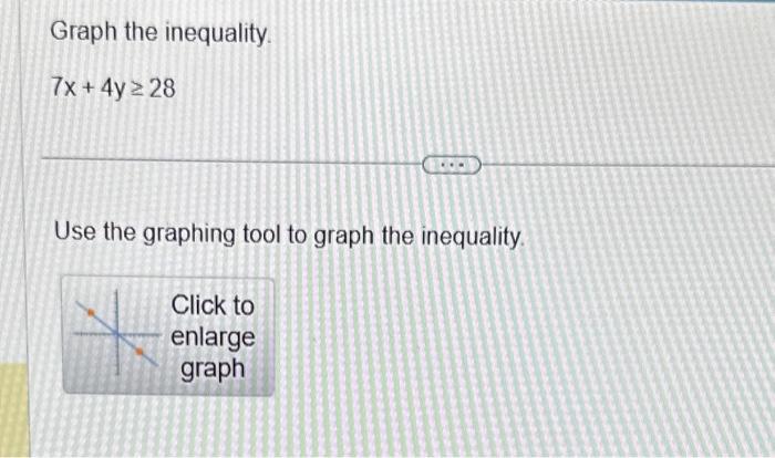 Solved Graph the inequality. y≥x−7 Use the graphing tool to | Chegg.com