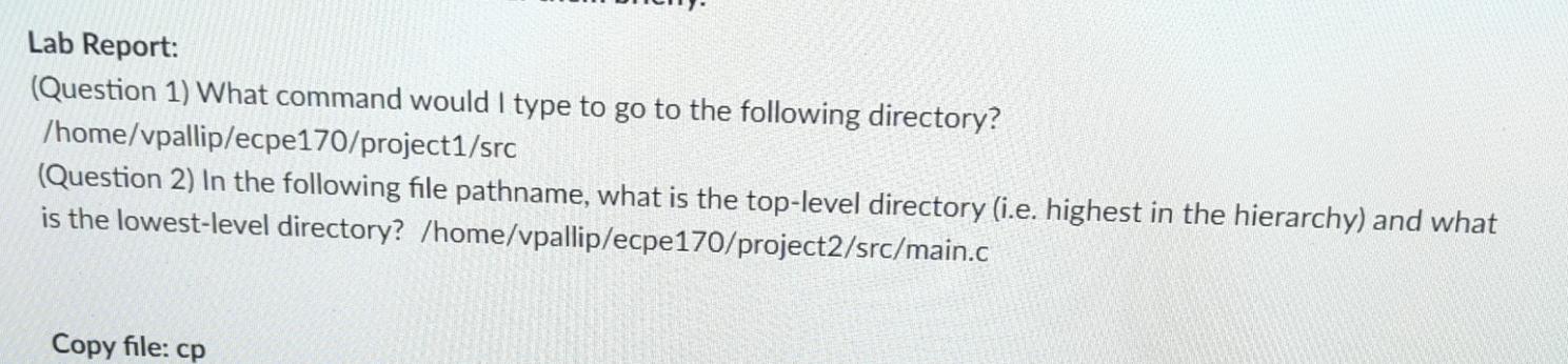Solved Lab Report:(Question 1) ﻿What command would I type to | Chegg.com