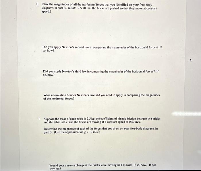 Solved Three identical bricks are pushed across a table at | Chegg.com