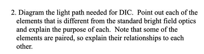 Solved 2. Diagram the light path needed for DIC. Point out | Chegg.com