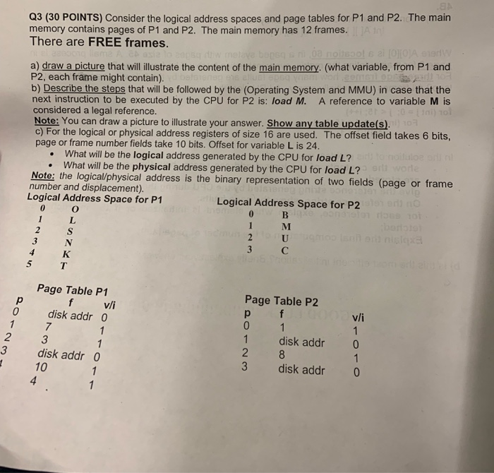 Q3 (30 POINTS) Consider the logical address spaces | Chegg.com