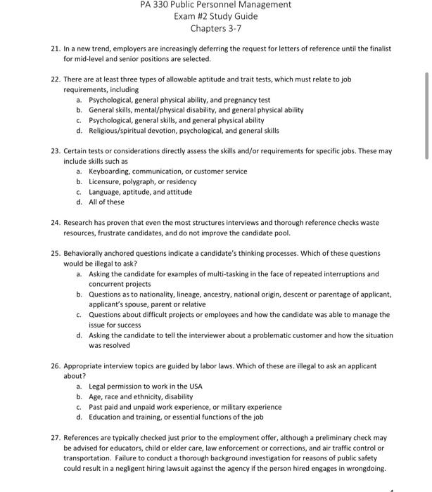 Solved PA 330 Public Personnel Management Exam \#2 Study | Chegg.com