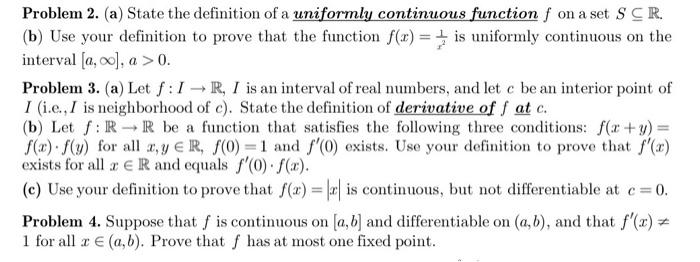Solved Problem 2. (a) State the definition of a uniformly | Chegg.com