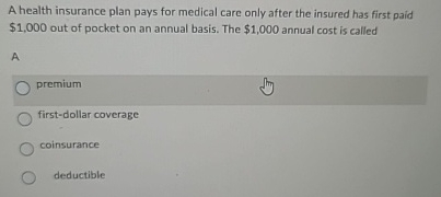 Solved A health insurance plan pays for medical care only | Chegg.com